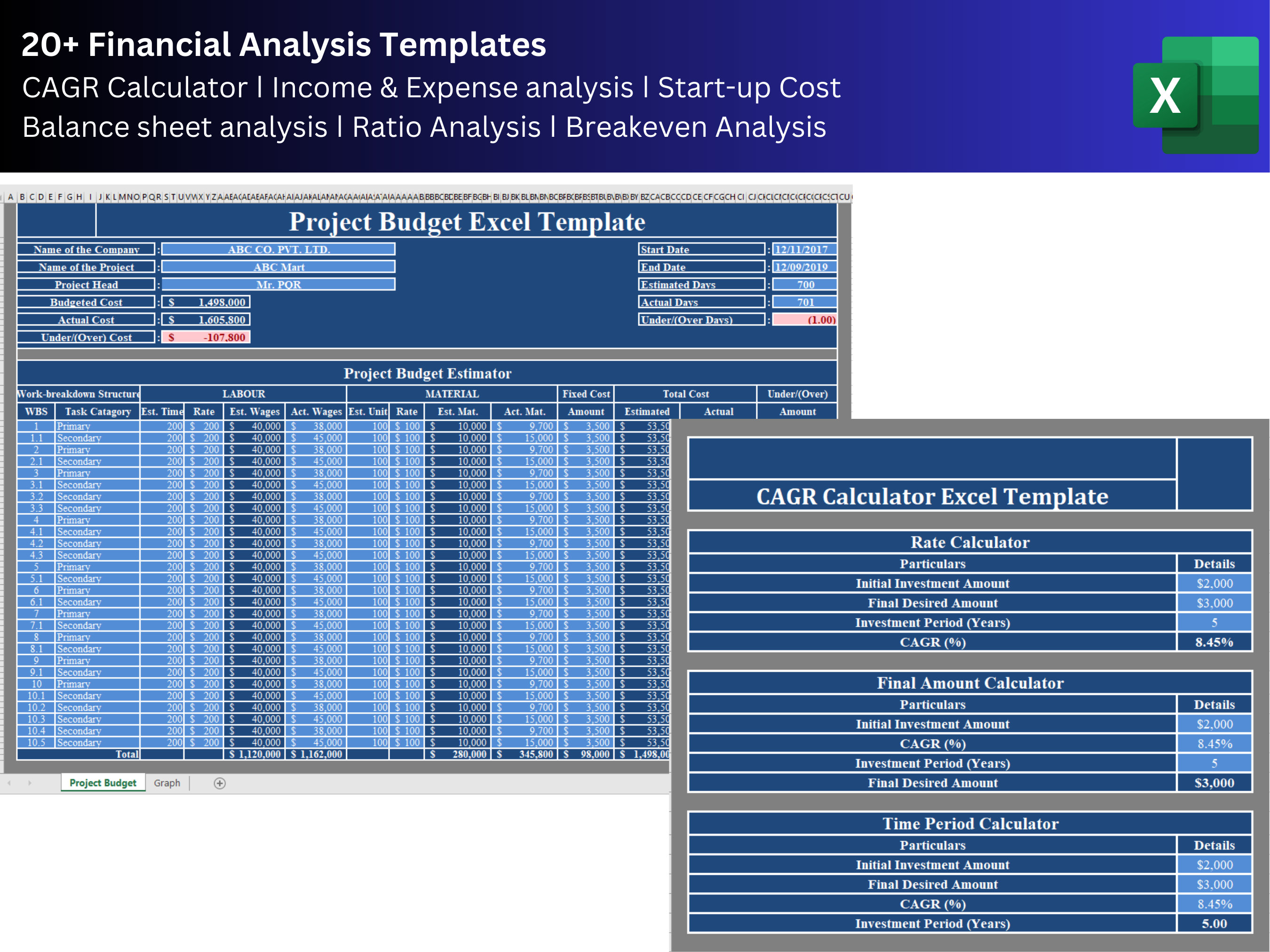 20+ Financial Analysis Templates: CAGR Calculator ǀ Income Expense ...