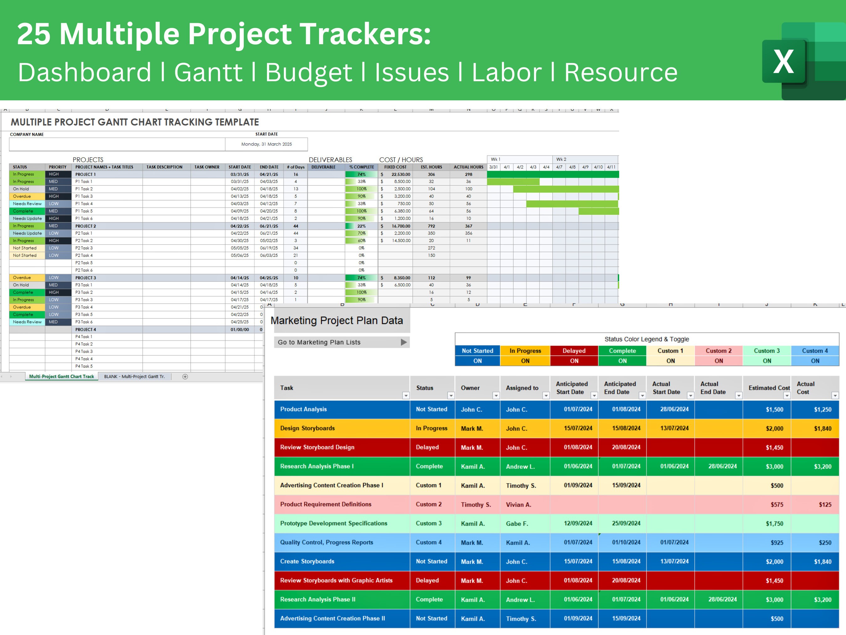 25 Multiple Project Trackers: Dashboard ǀ Gantt ǀ Budget ǀ Issues ǀ ...
