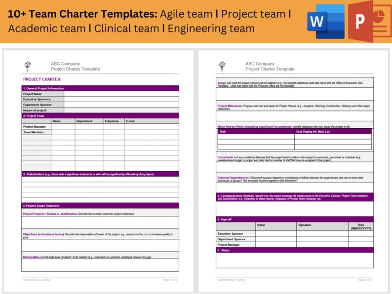 10+ Team Charter Templates: Agile Team ǀ Project Team ǀ Academic Team ǀ ...