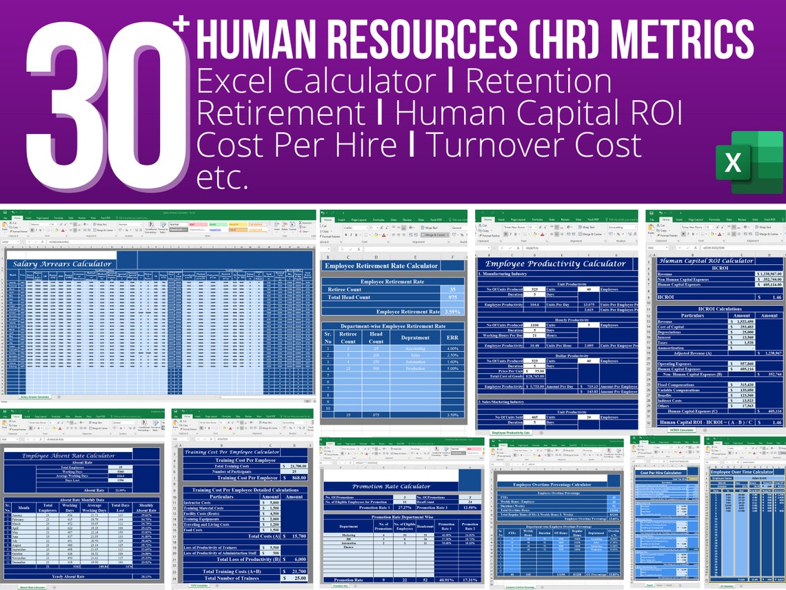 30 Human Resources HR Metrics ǀ Excel Calculator ǀ Human - Etsy