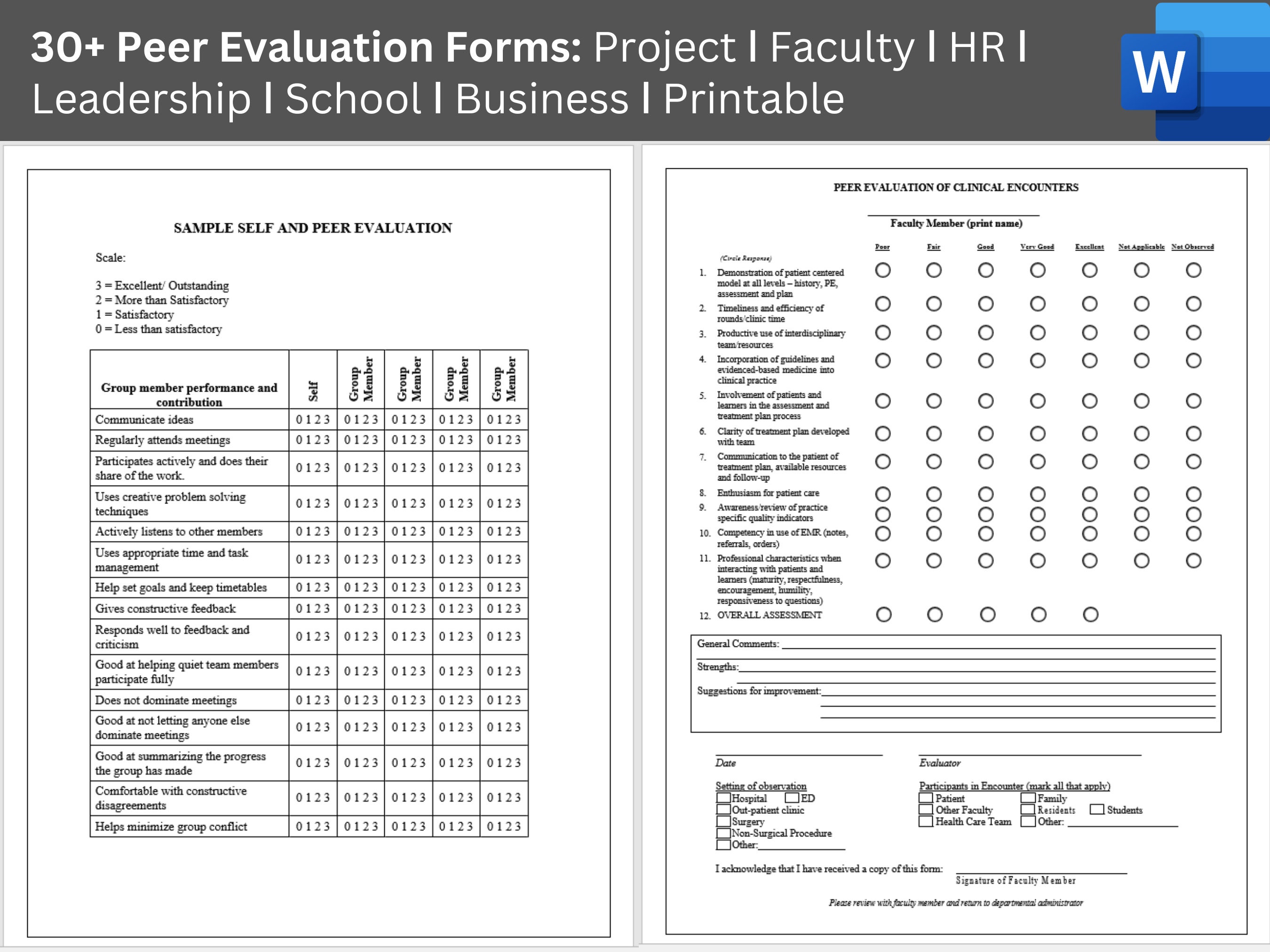 30+ Peer Evaluation Forms: Project ǀ Faculty ǀ HR ǀ Leadership ǀ School ...