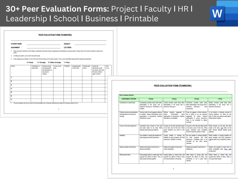 30+ Peer Evaluation Forms: Project ǀ Faculty ǀ HR ǀ Leadership ǀ School ...