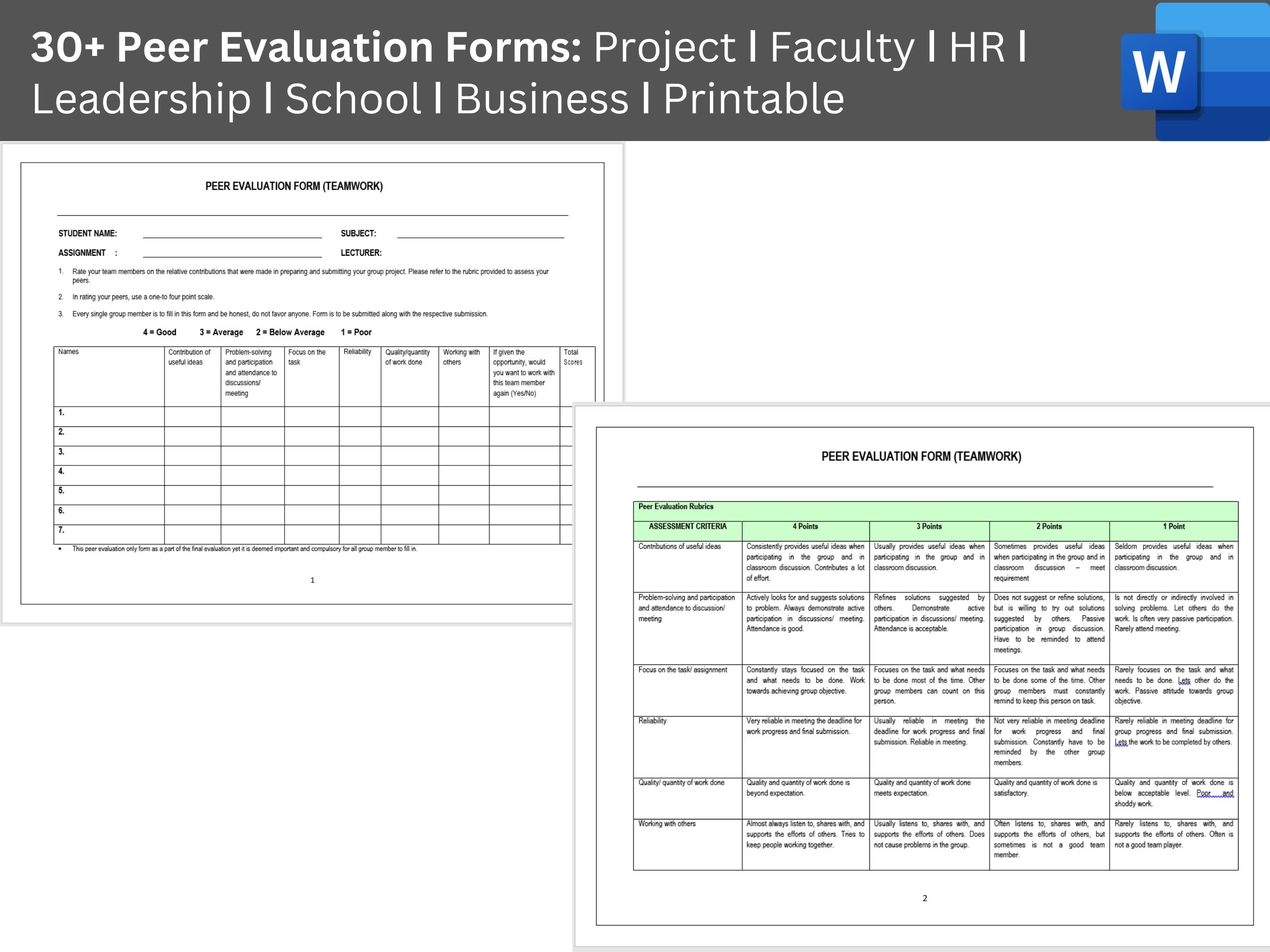 30+ Peer Evaluation Forms: Project ǀ Faculty ǀ HR ǀ Leadership ǀ School ...