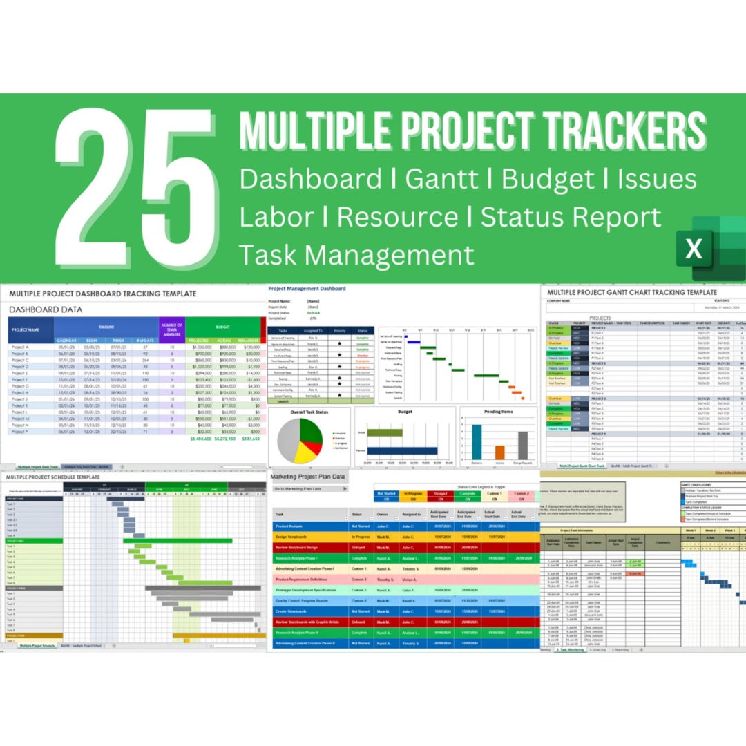 25 Multiple Project Trackers: Dashboard ǀ Gantt ǀ Budget ǀ Issues ǀ ...