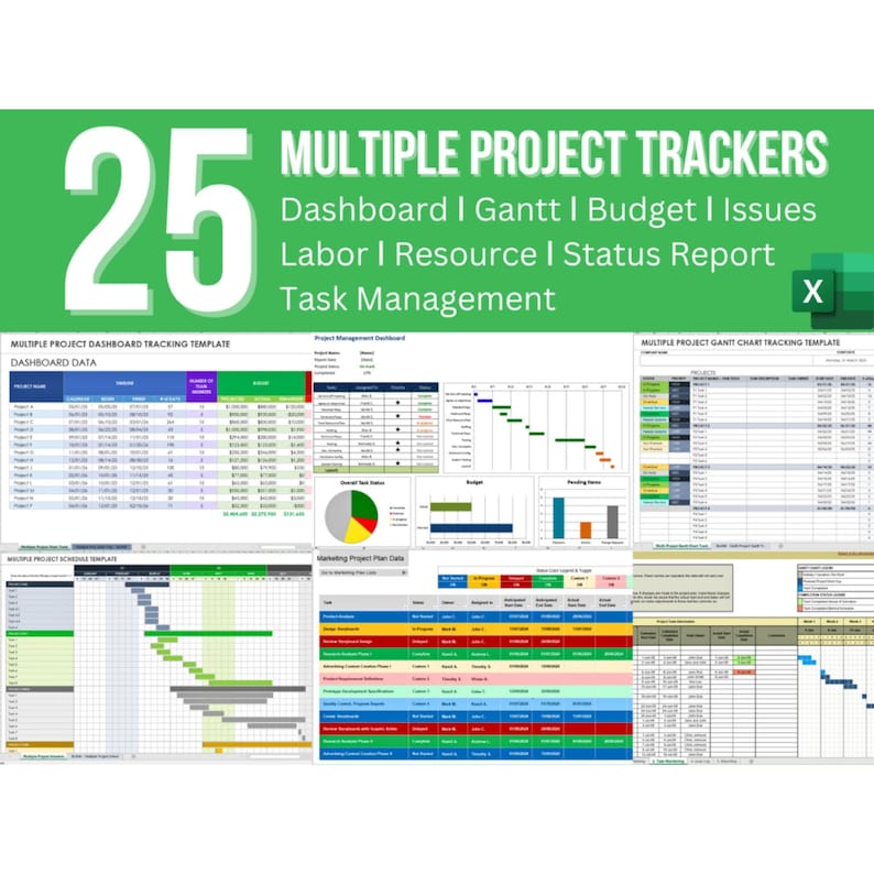25 Multiple Project Trackers: Dashboard ǀ Gantt ǀ Budget ǀ Issues ǀ ...