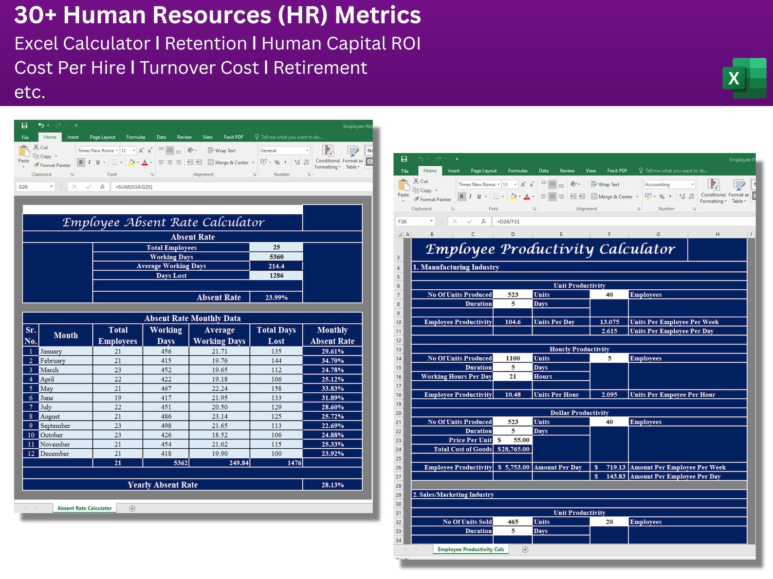 30 Human Resources HR Metrics ǀ Excel Calculator ǀ Human - Etsy