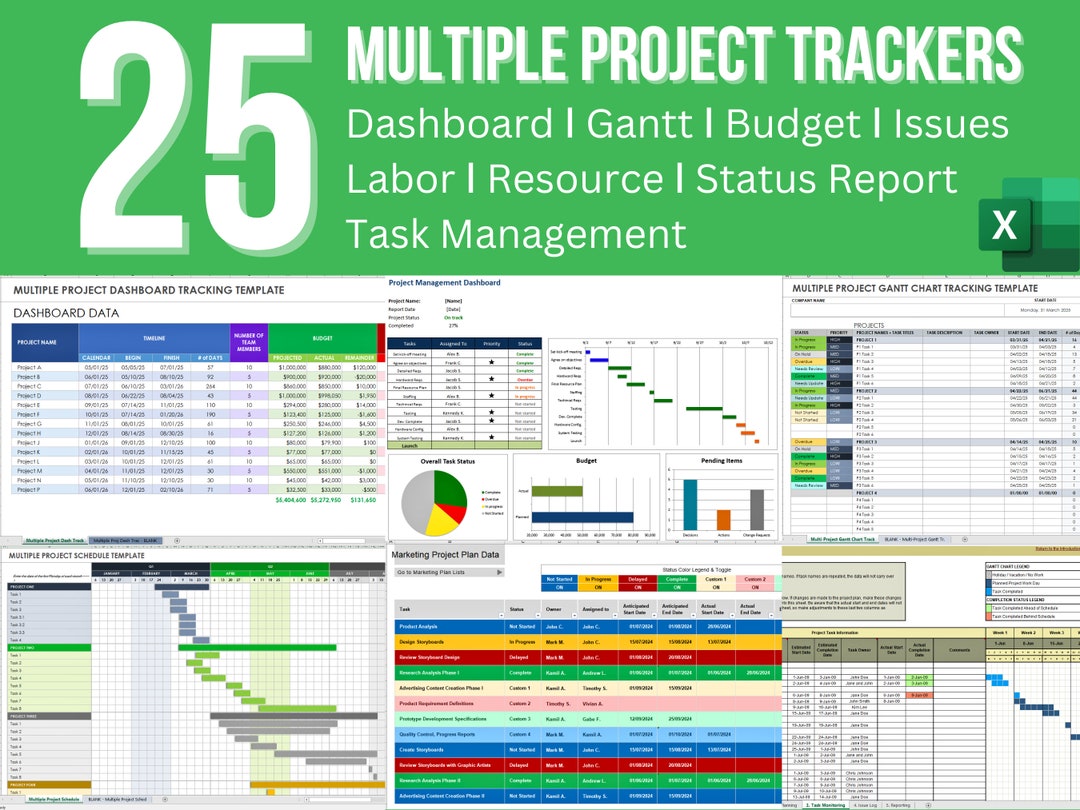 25 Multiple Project Trackers: Dashboard ǀ Gantt ǀ Budget ǀ Issues ǀ ...
