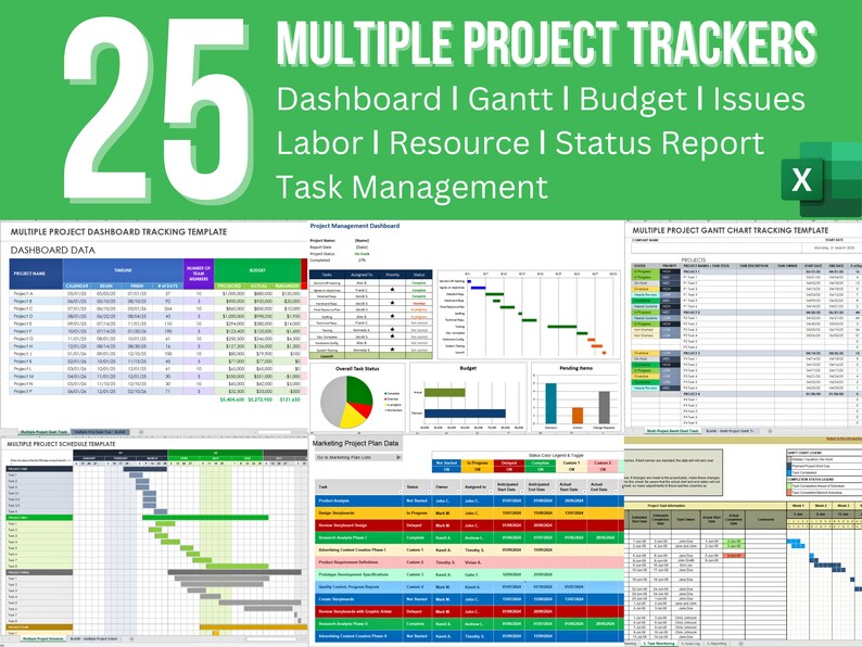 25 Multiple Project Trackers: Dashboard ǀ Gantt ǀ Budget ǀ Issues ǀ ...