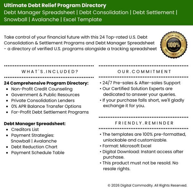 Ultimate Debt Relief Program Directory | Debt Manager Spreadsheet ...