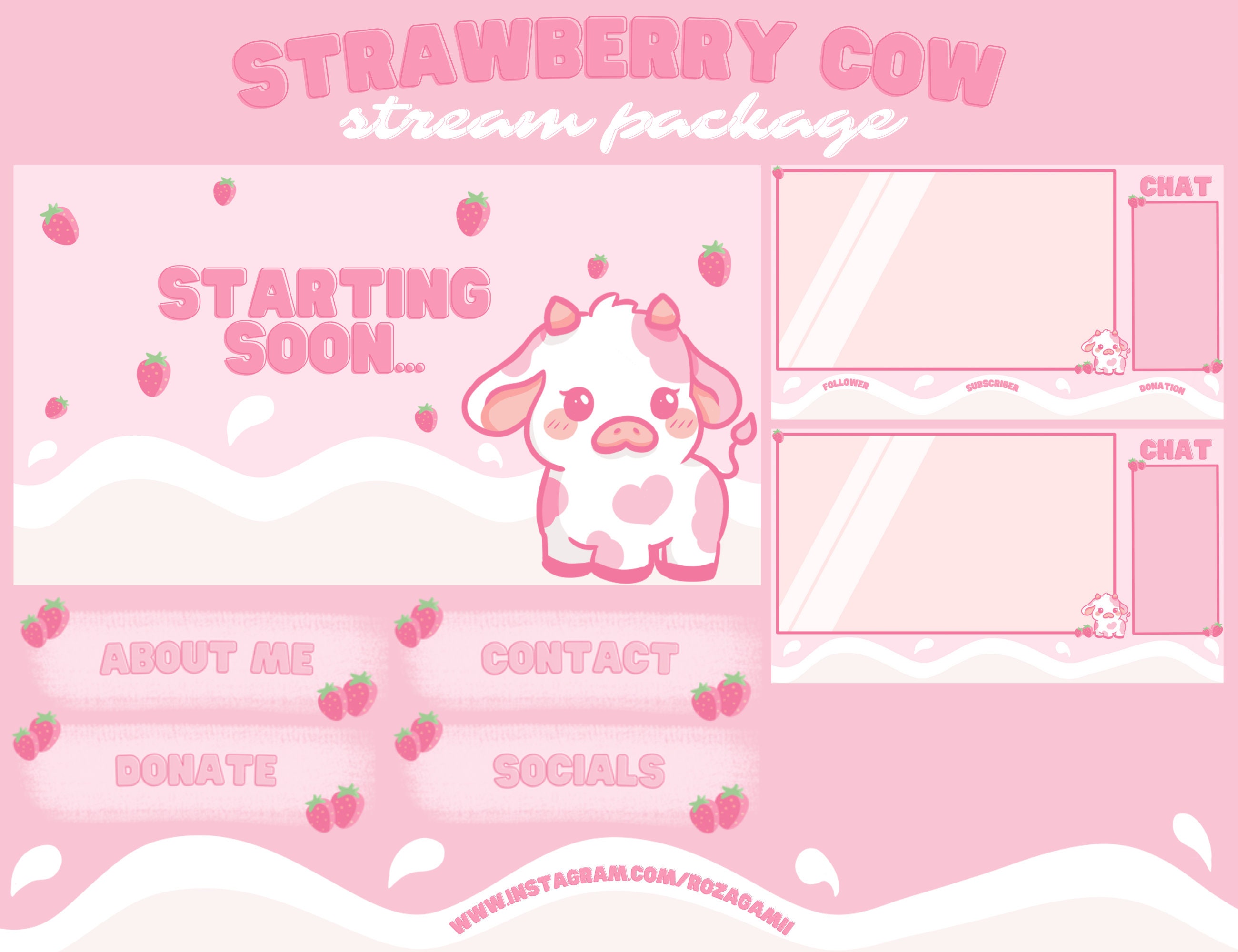 Strawberry Cow Twitch Overlays | Overlay Package | Animated Scenes ...