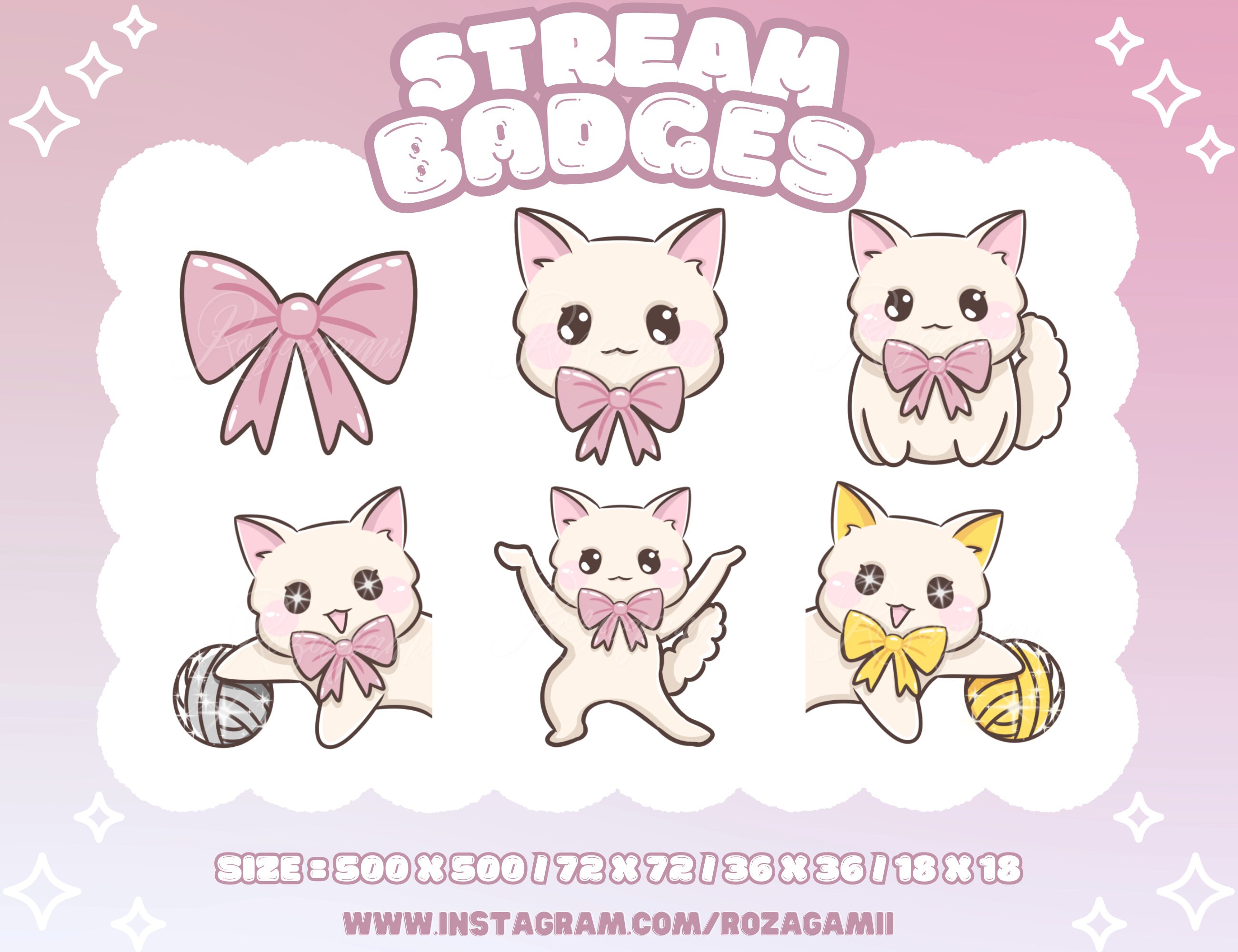Fluffy Cat Sub Badge Set Pink Cat Cute Kitty Twitch Sub Cat With Pink ...