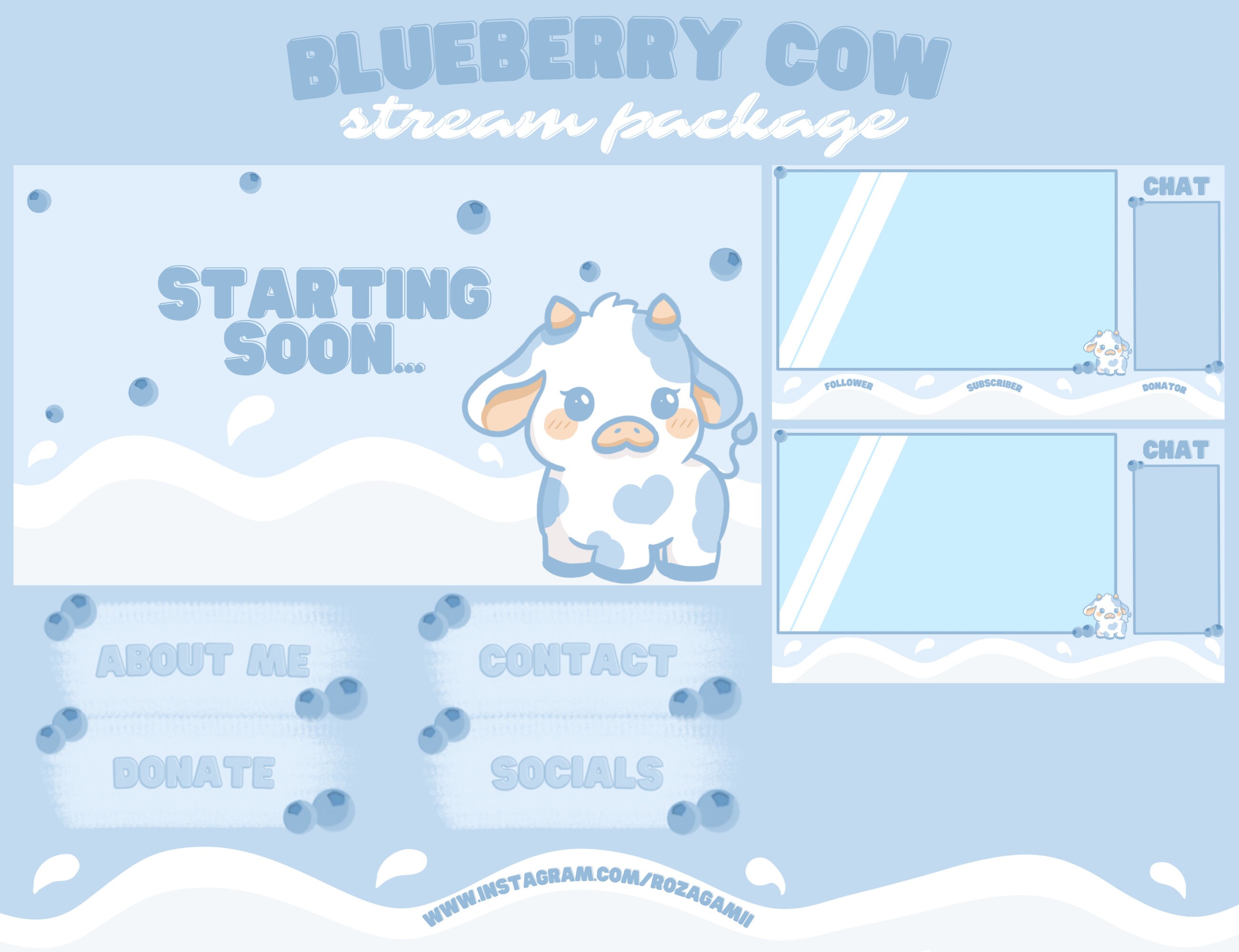 Blueberry Cow Twitch Overlays | Overlay Package | Animated Scenes ...
