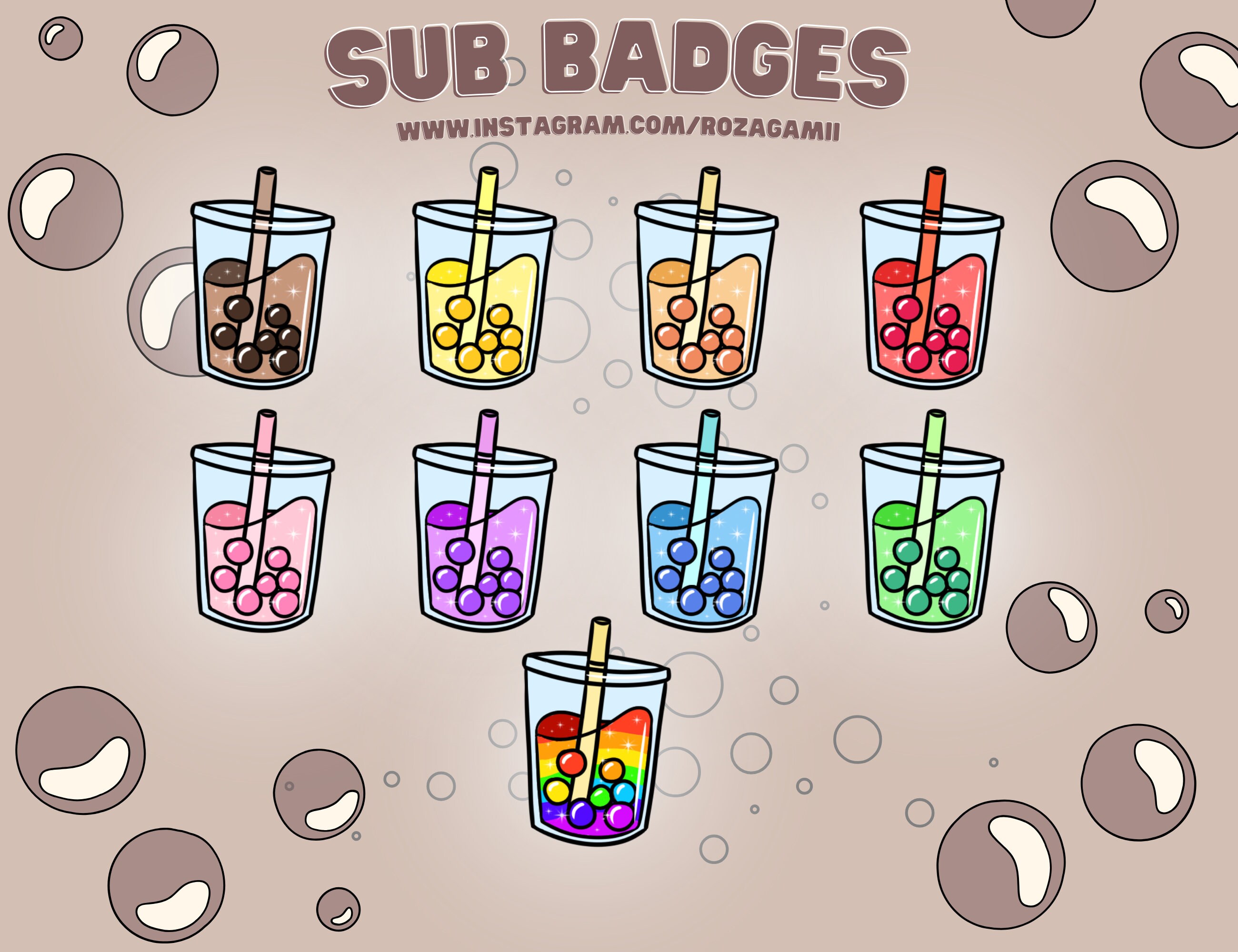 Bubble Tea Sub Badges | Twitch Badges | Stream Badges | Emotes | Cute ...