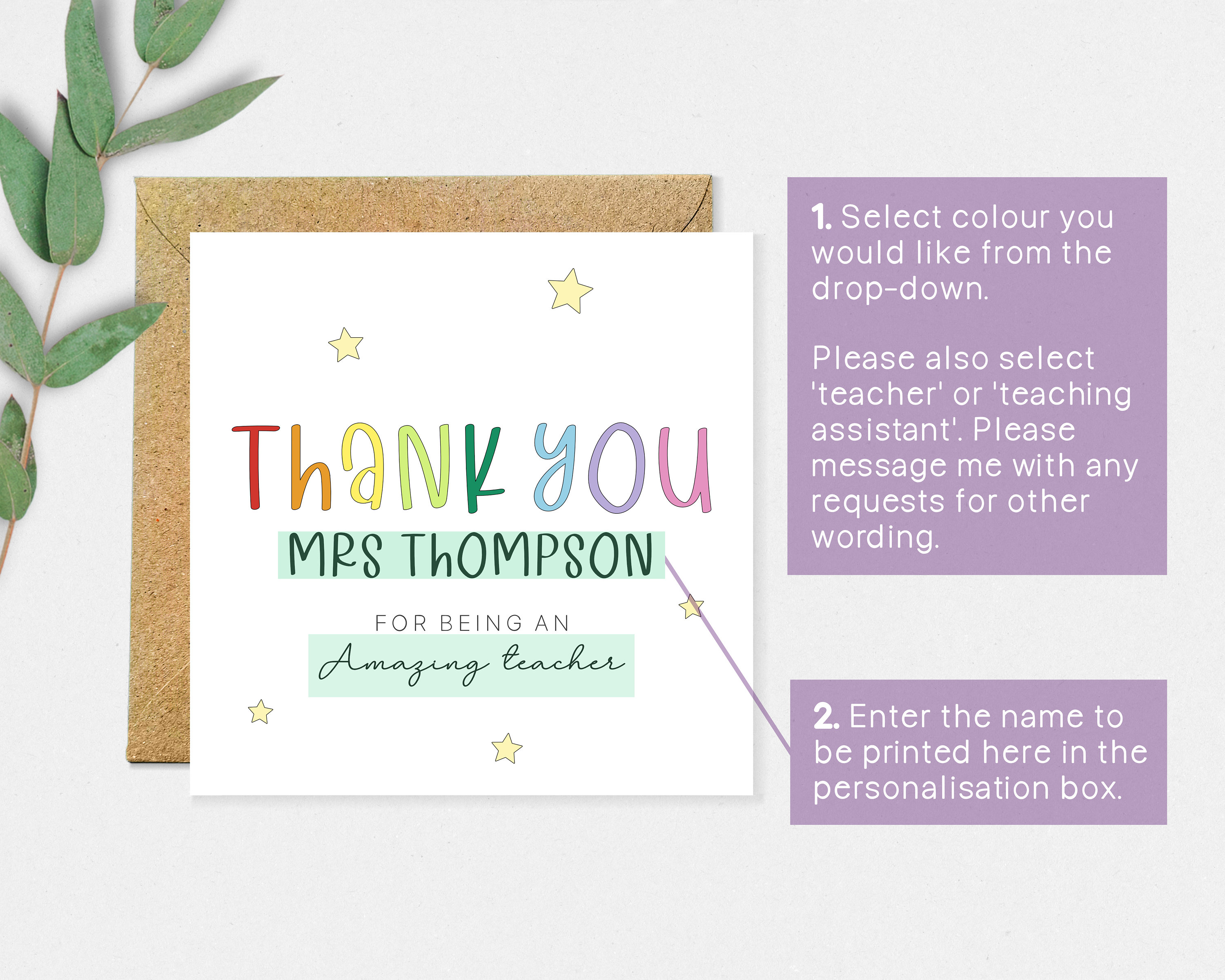 Personalised Teacher Card - Thank You Teacher Card, Best Teacher Card ...