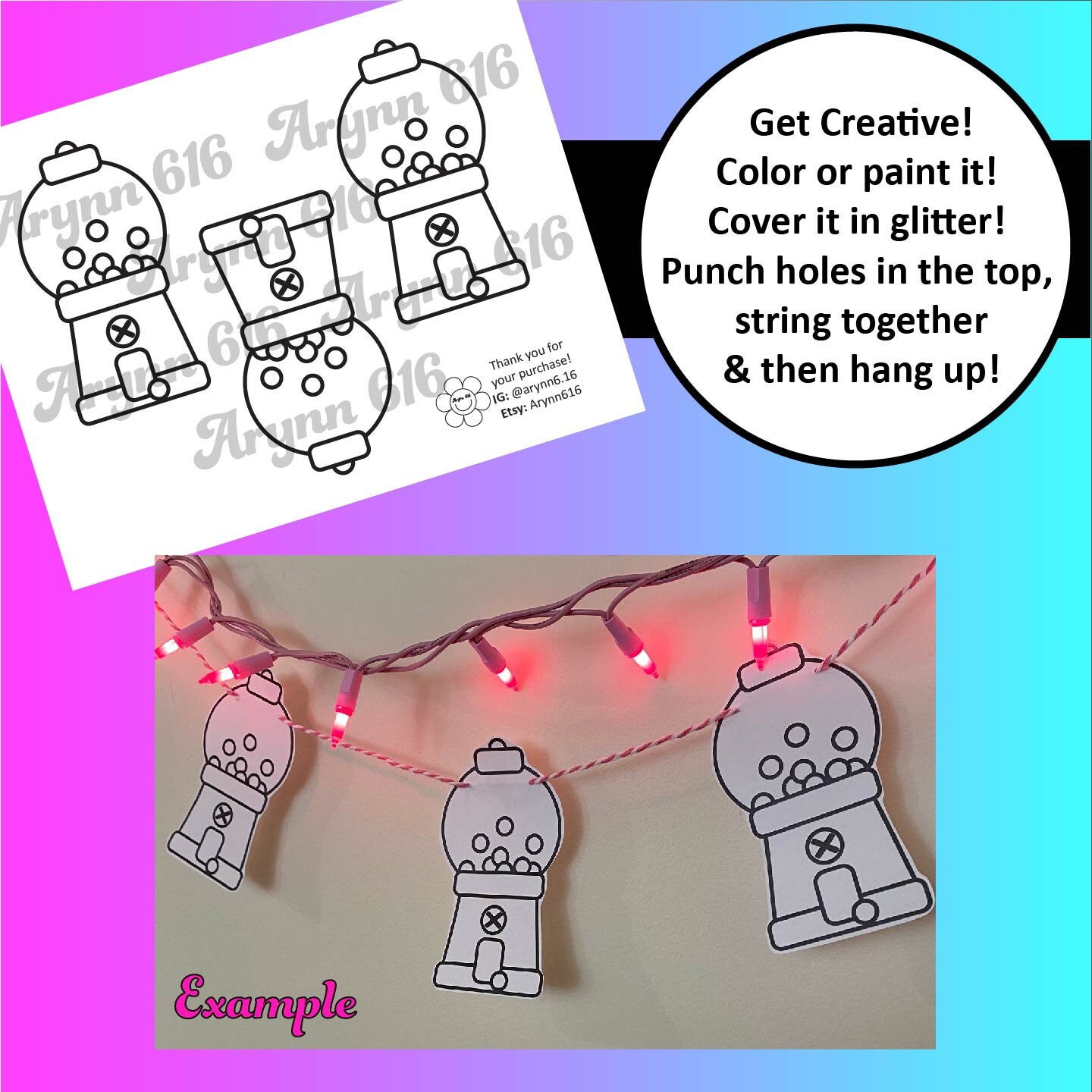 Printable Color in Banner And/or Ornaments Gumball Machine - Etsy