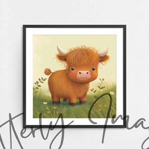 Highland Cow Storybook Illustration PNG Digital Download, Digital Art ...