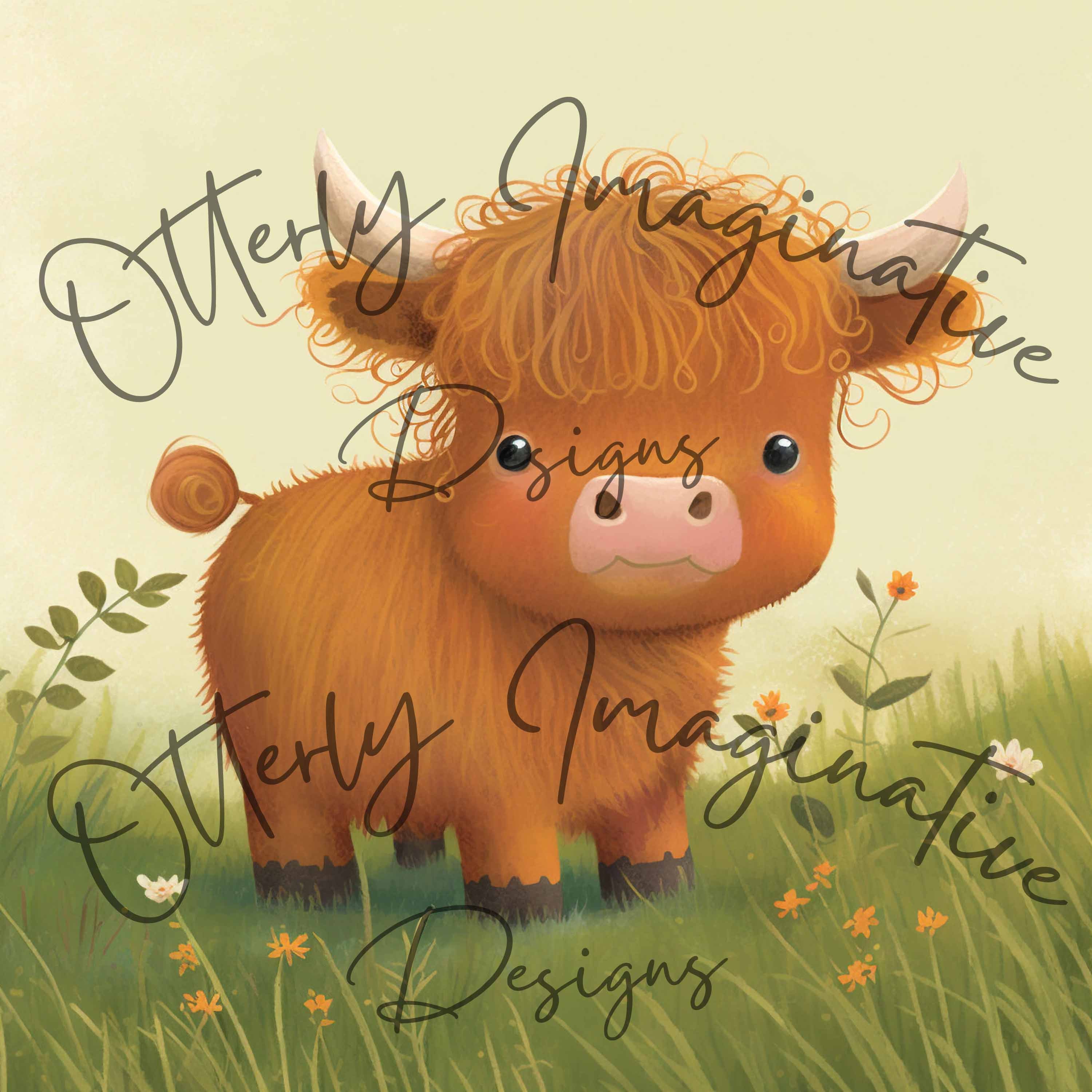 Highland Cow Storybook Illustration PNG Digital Download, Digital Art ...