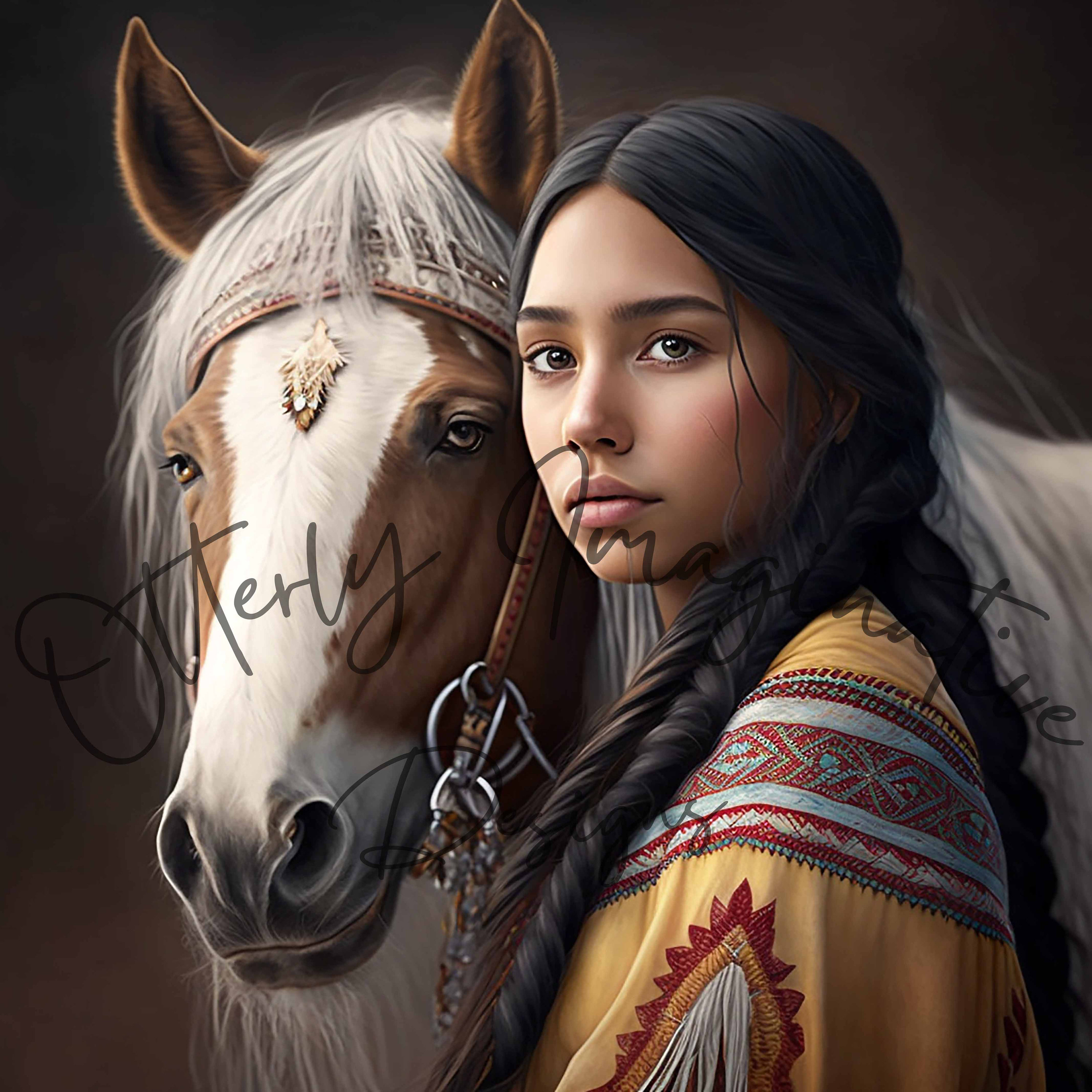 Native American Girl Ad Horse PNG Digital Download, Digital Art Print ...