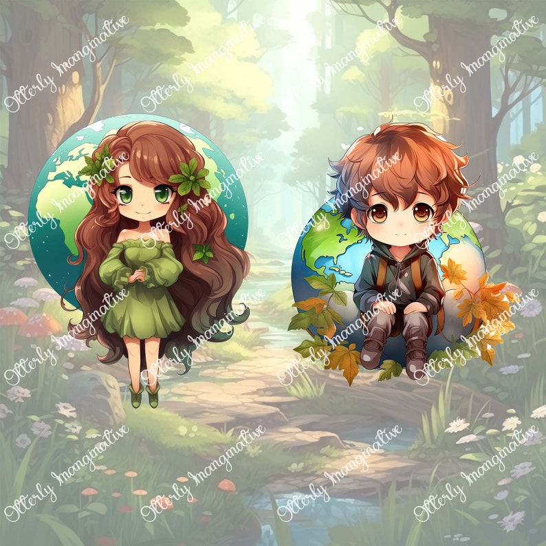 Anime Elements Clipart - Fire, Wind, Water, Earth, 8 Kawaii Characters ...