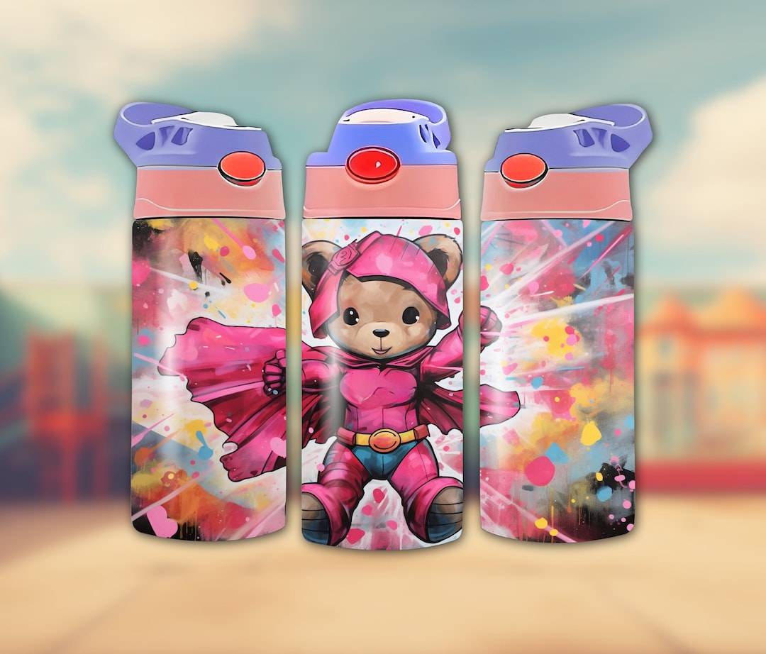 Fuzzy Avenger Super Hero Teddy Bear Art 12oz Flip Top Bottle Design ...