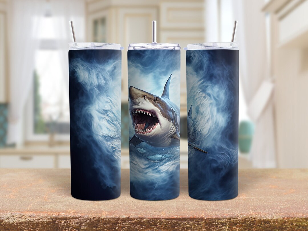 3D Shark Attack Wrap - Sublimation Design for 20oz Skinny Tumblers ...