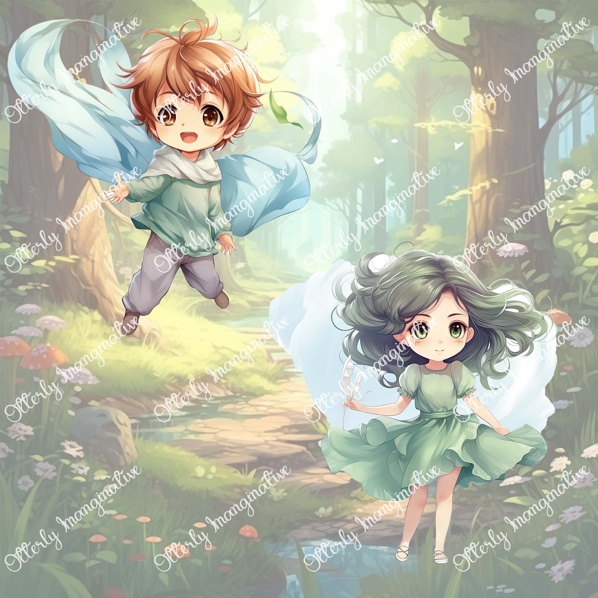 Anime Elements Clipart - Fire, Wind, Water, Earth, 8 Kawaii Characters ...