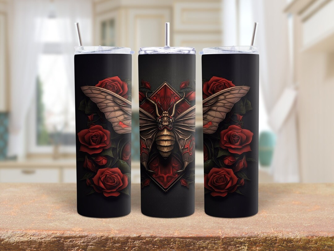 3D Death Moth and Red Roses - Sublimation Design for 20oz Skinny ...