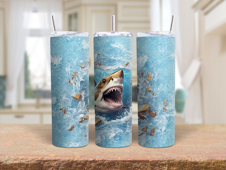 3D Shark Attack Wrap Sublimation Design for 20oz Skinny - Etsy