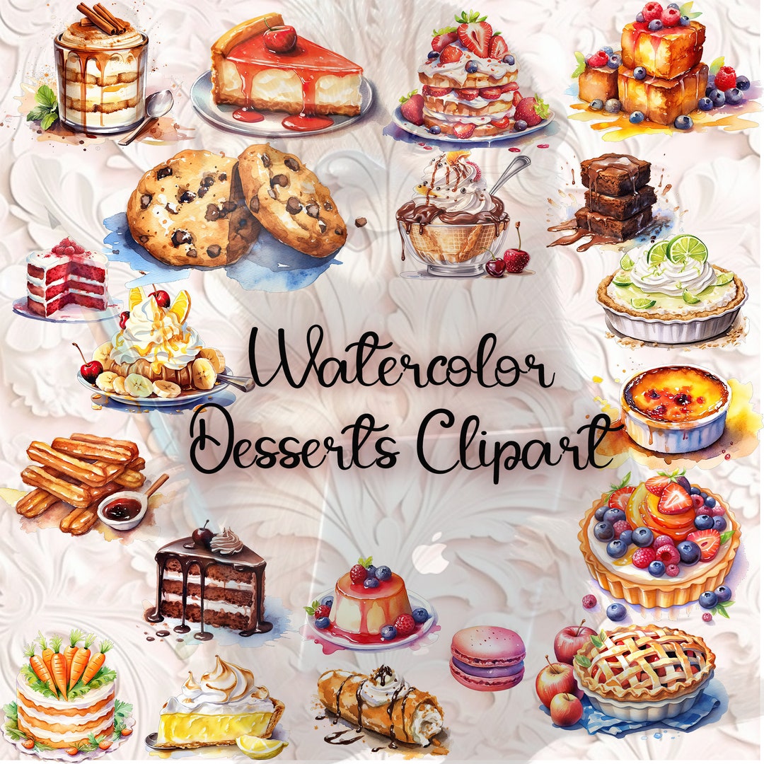 Watercolor Desserts - 100 Clipart Bundle - Digital Download, DIY ...