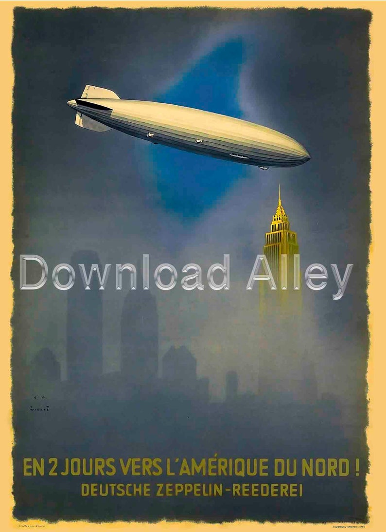 Hindenburg Over New York Poster Zeppelin Wall Art Download, Printable ...