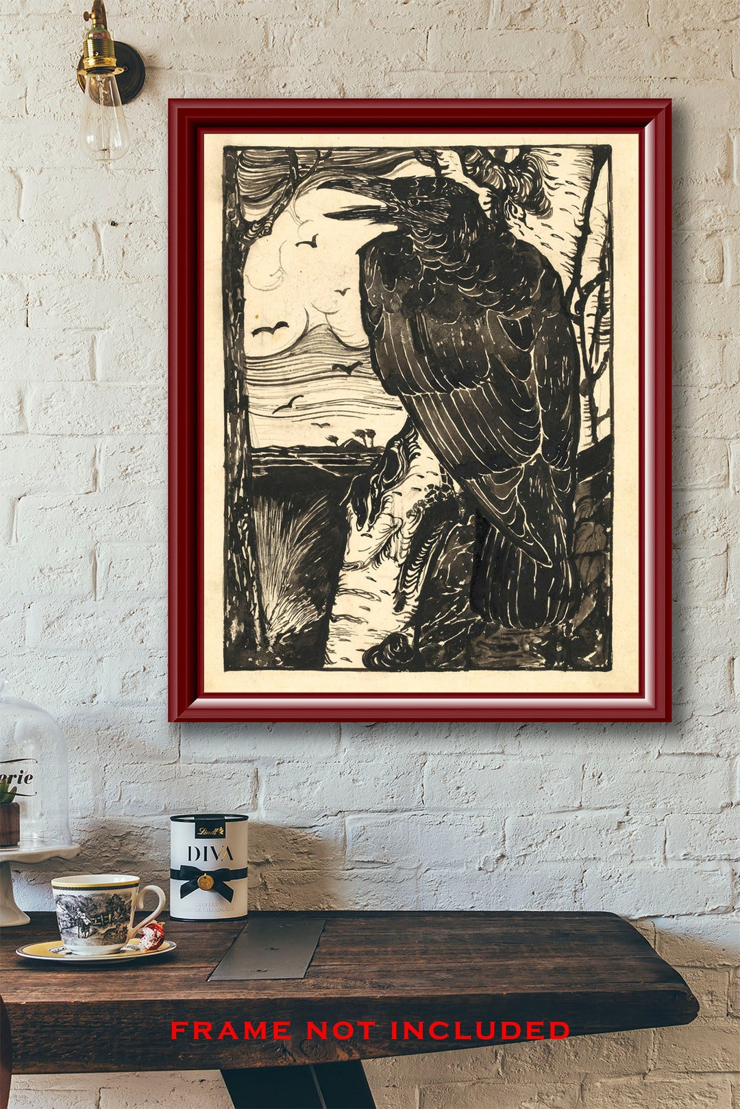 Raven on a Birch Tree Jan Mankes Downloadable Black & White Crow Print ...