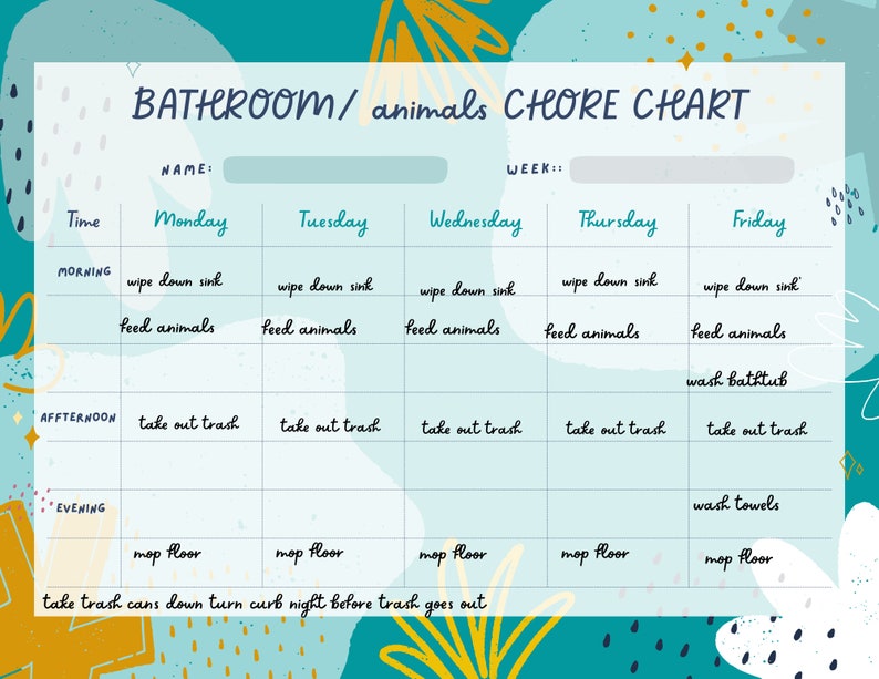 Chore Chart Printable - Etsy