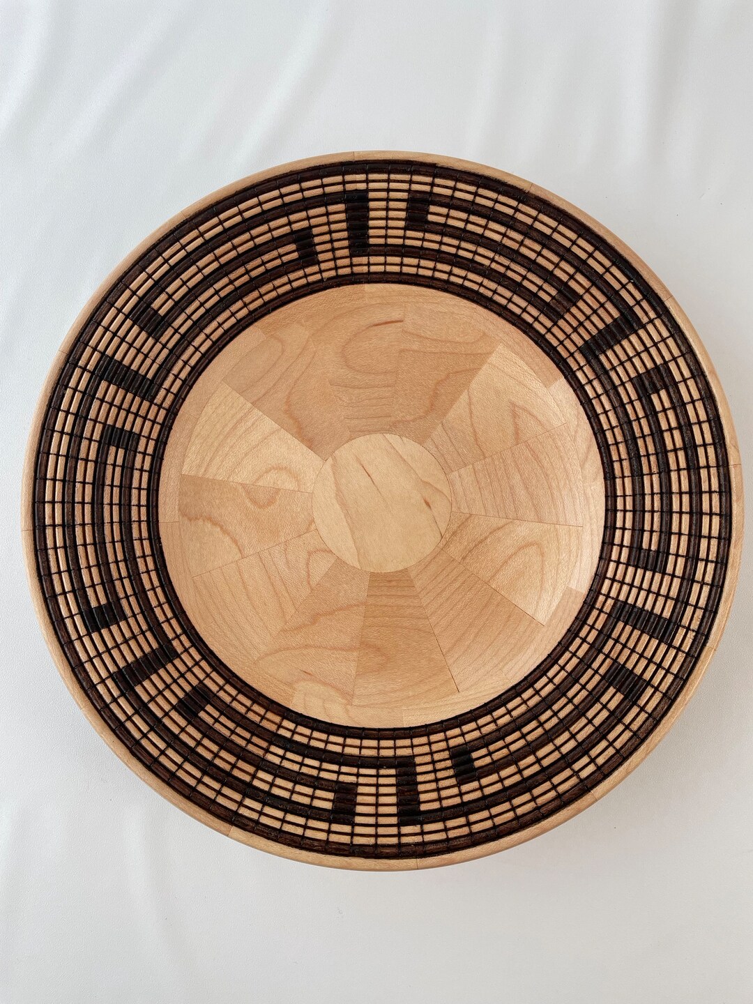 Handmade Wooden Plate With Basket Illusion Rim | Turned Maple Art Plate ...