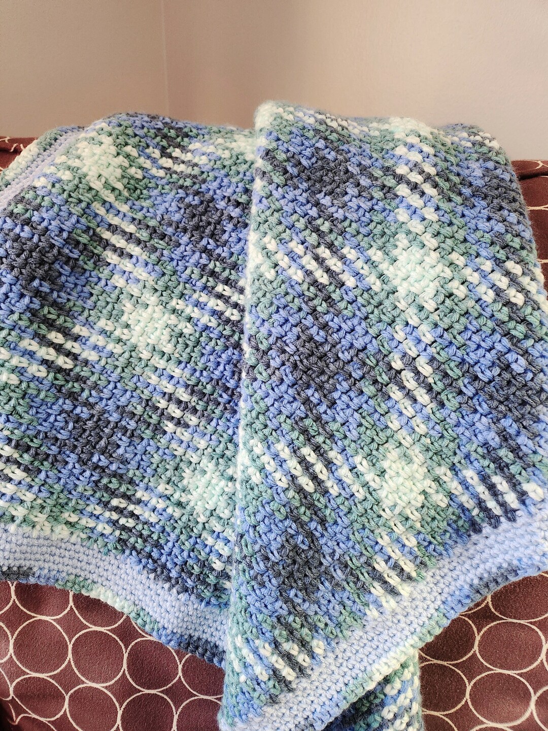 Blue Argyle Pattern Baby Blanket Handmade Crocheted - Etsy