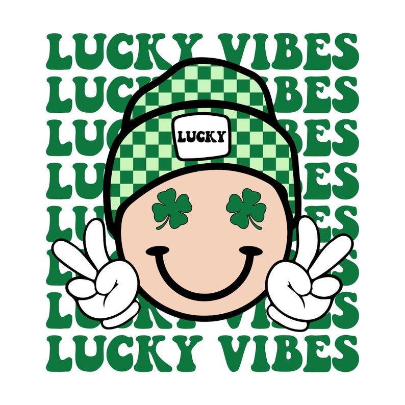 Lucky Vibes Svg Smiley Face Svg Groovy Pattys Svg Saint - Etsy