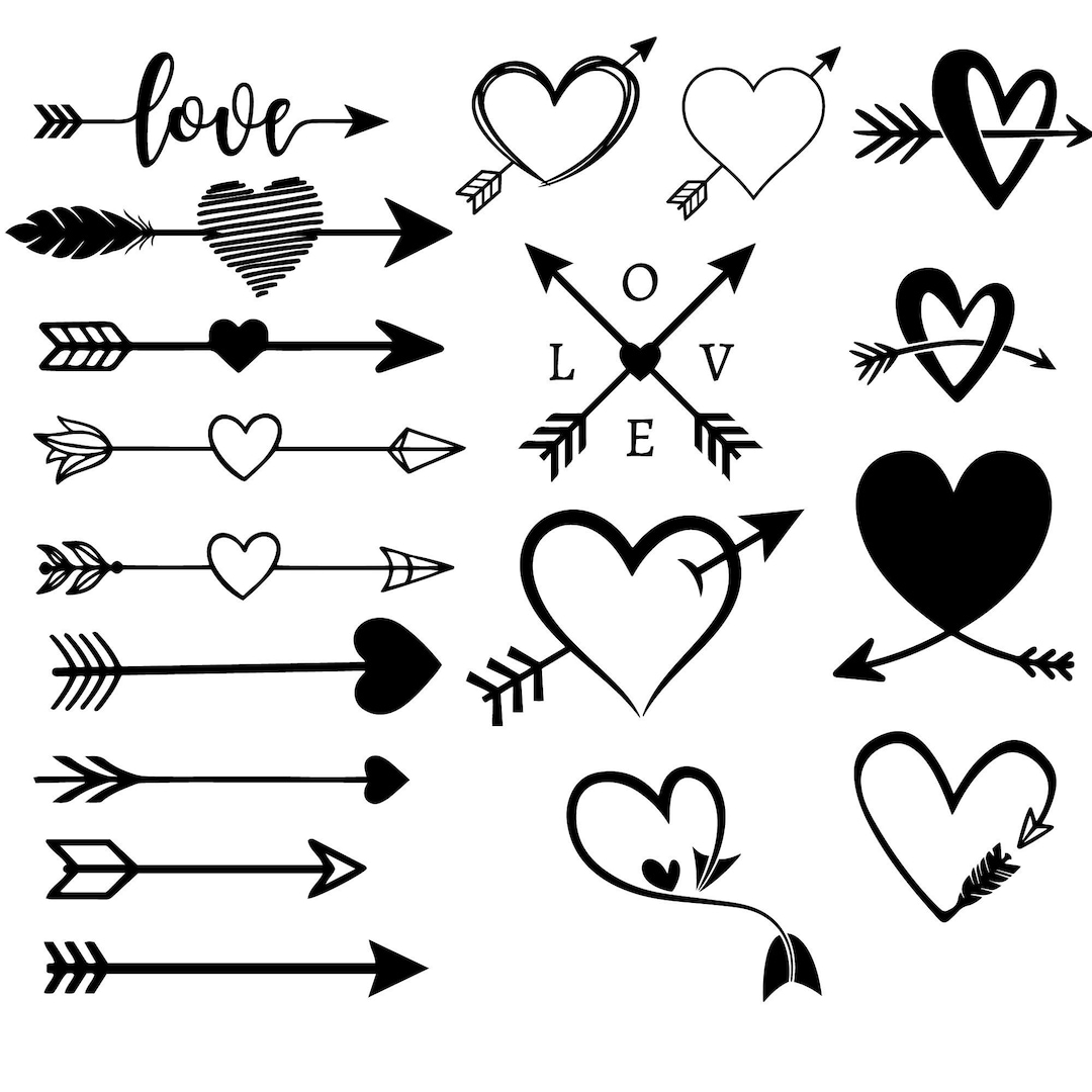 Arrow SVG Bundle Arrow Cut File Arrow Clipart Boho Tribal Arrows With Heart Valentine Love Decor ...