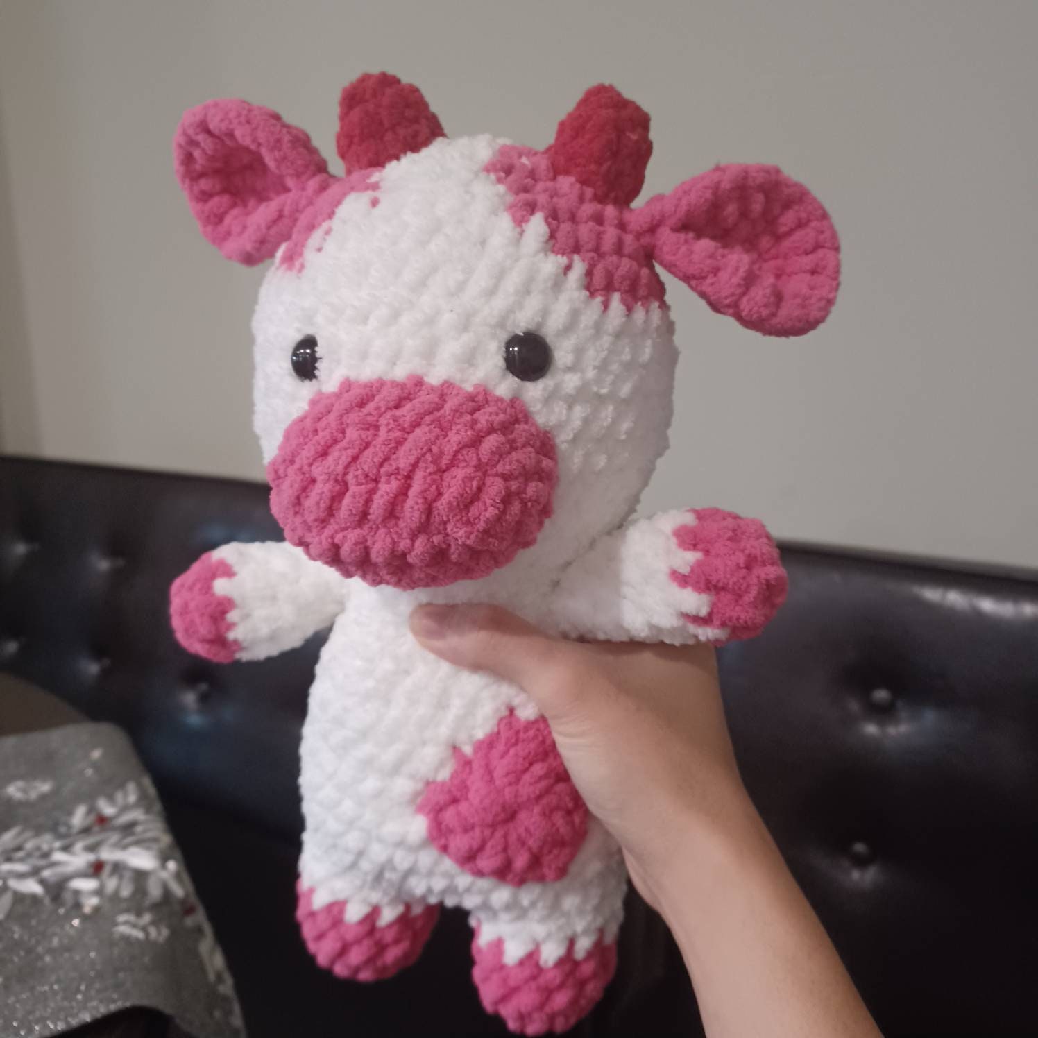 Handmade Soft Cow/ Amigurumi Strawberry Cow/ Animal Plushie/ Snuggle ...