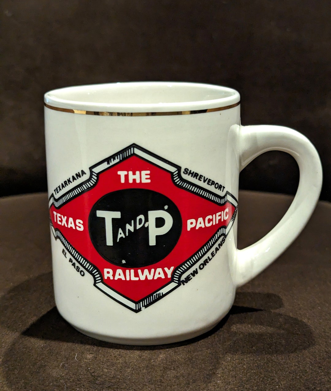 Vintage Railway Mug / T and P / the Texas Pacific Railway Gold Rimmed ...