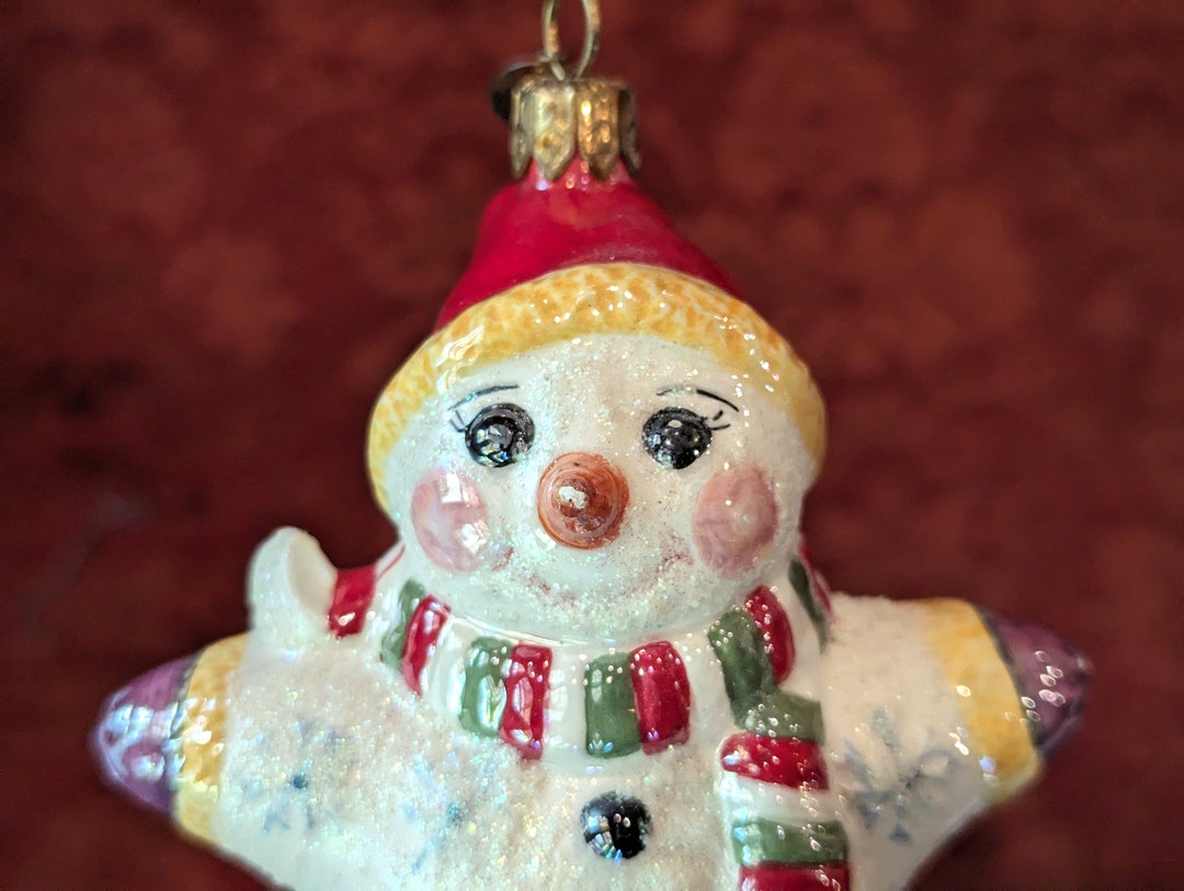 Vintage Christopher Radko Star Shaped Snowman Hanging Ceramic Ornament ...