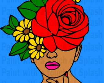 Framed Rose Head Woman Canvas Print, Woman With Flower Head Canvas ...