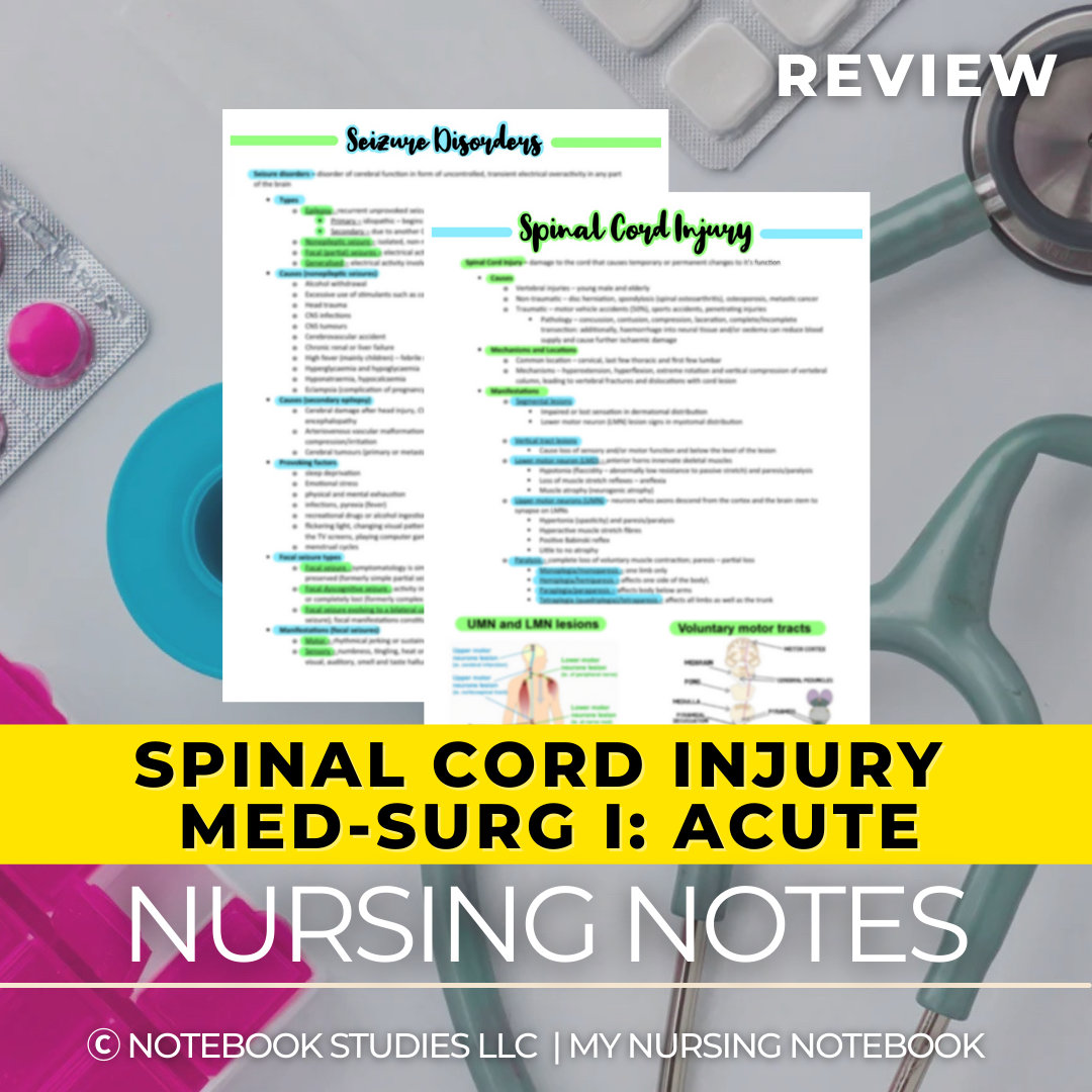 Spinal Cord Injury Seizure Cheat Sheet Nursing Notes Study - Etsy UK