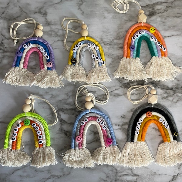 Rainbow Macrame Car Charm - Etsy