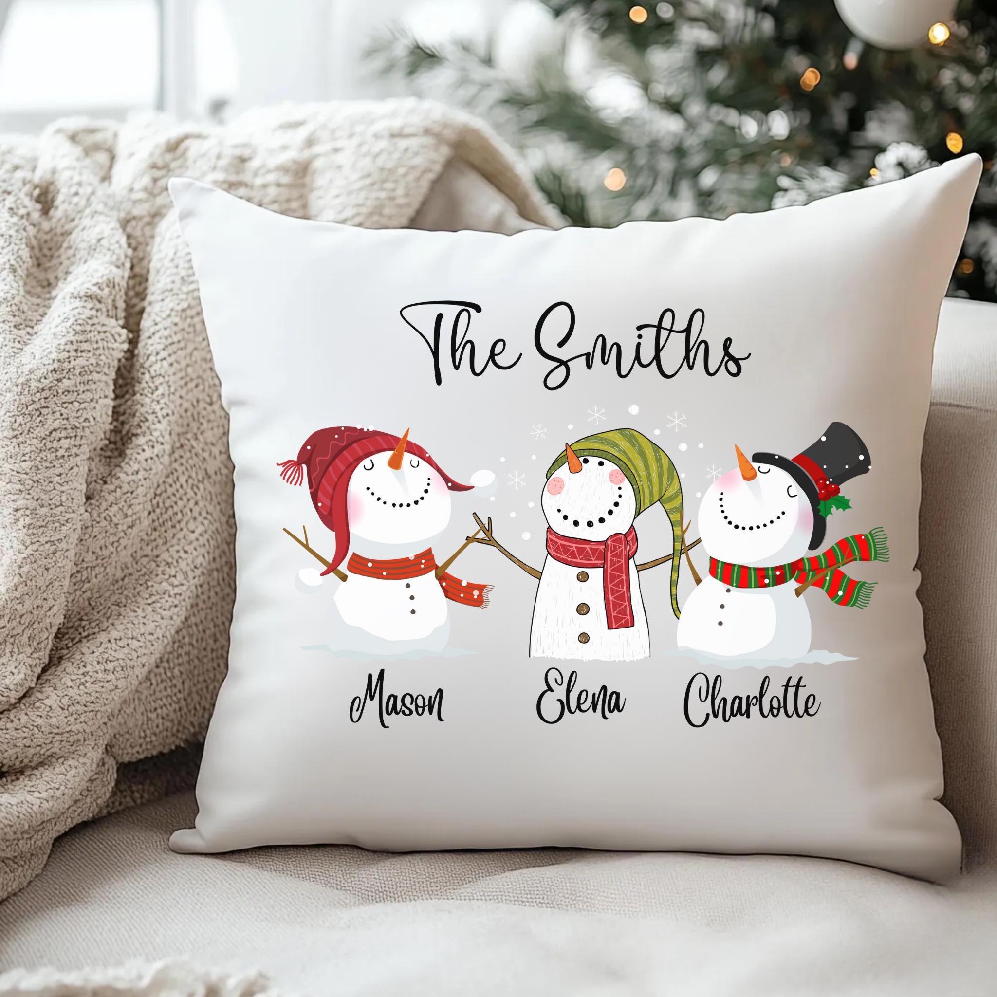 Snowman Family Personalized Lumbar Throw Pillow Sham, Character Pillow ...