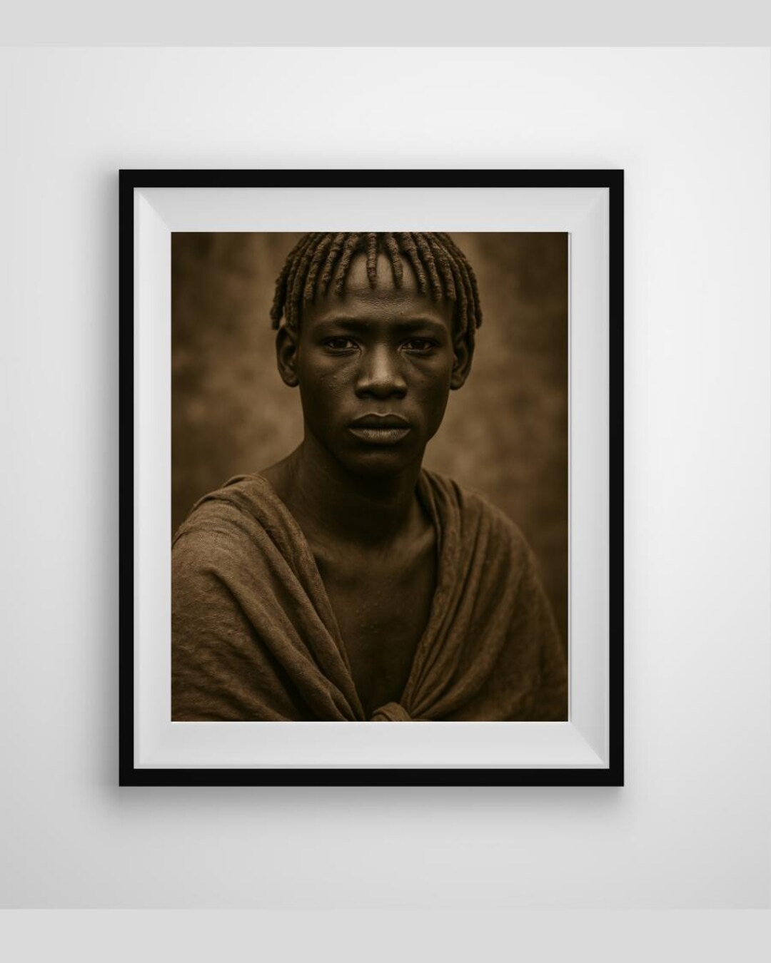 Sepia African Boy Wall Art - Black Youth Portrait Print | Afro Modern ...