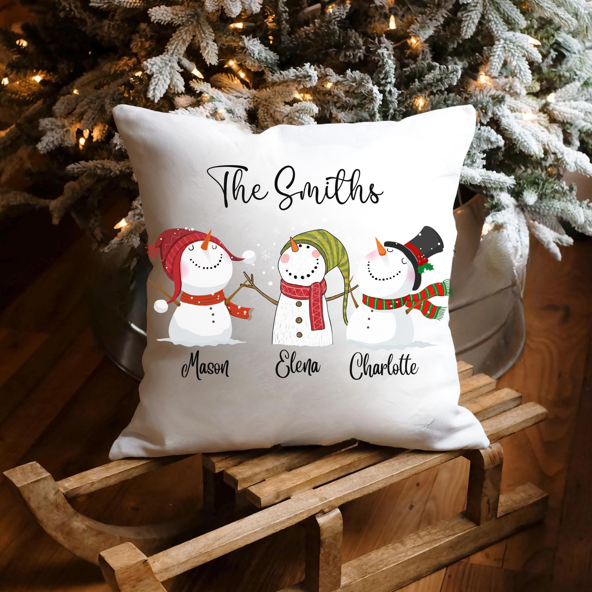 Snowman Family Personalized Lumbar Throw Pillow Sham, Character Pillow ...