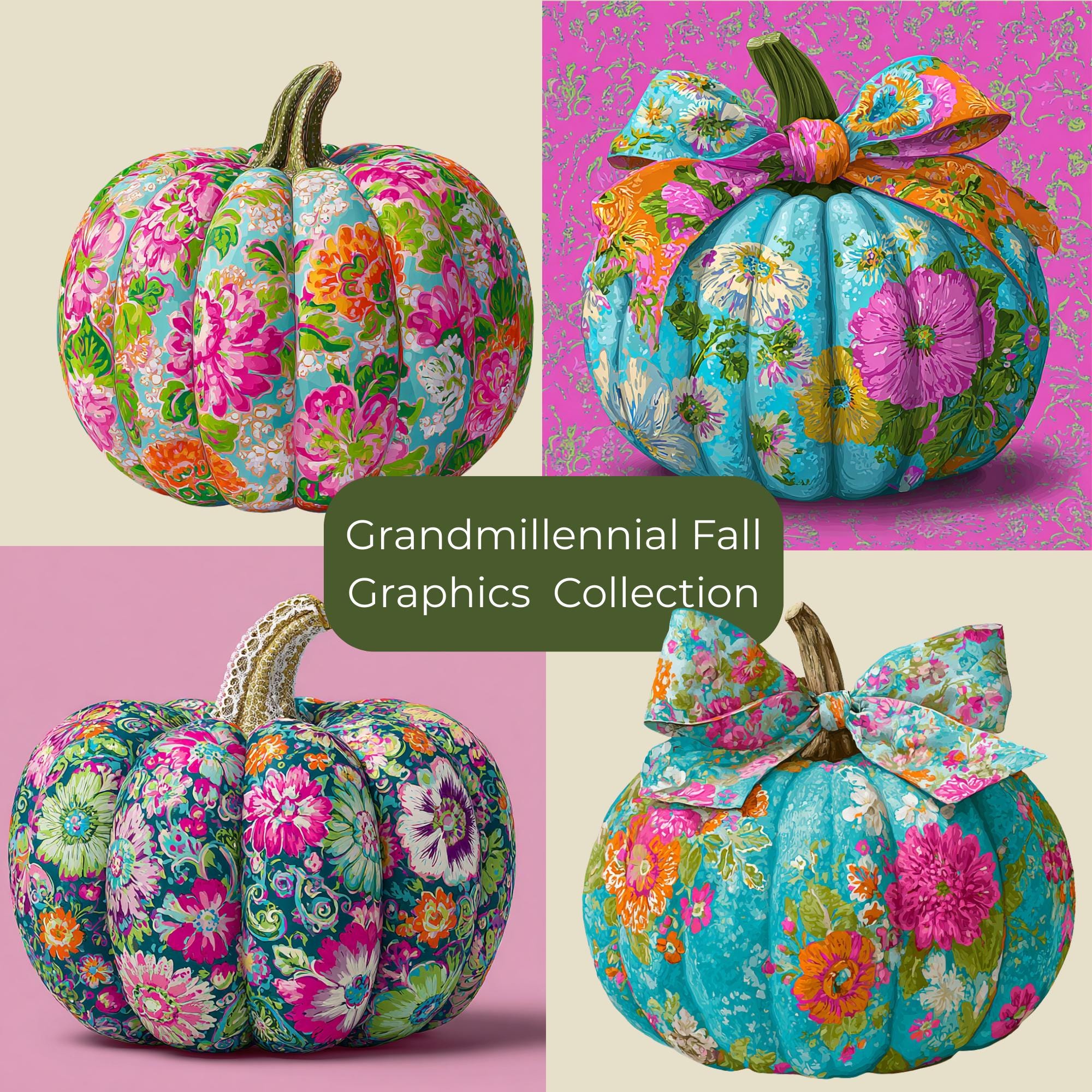 Boho Chic Pumpkin Clipart Set | Fall Floral PNG Bundle | Colorful ...