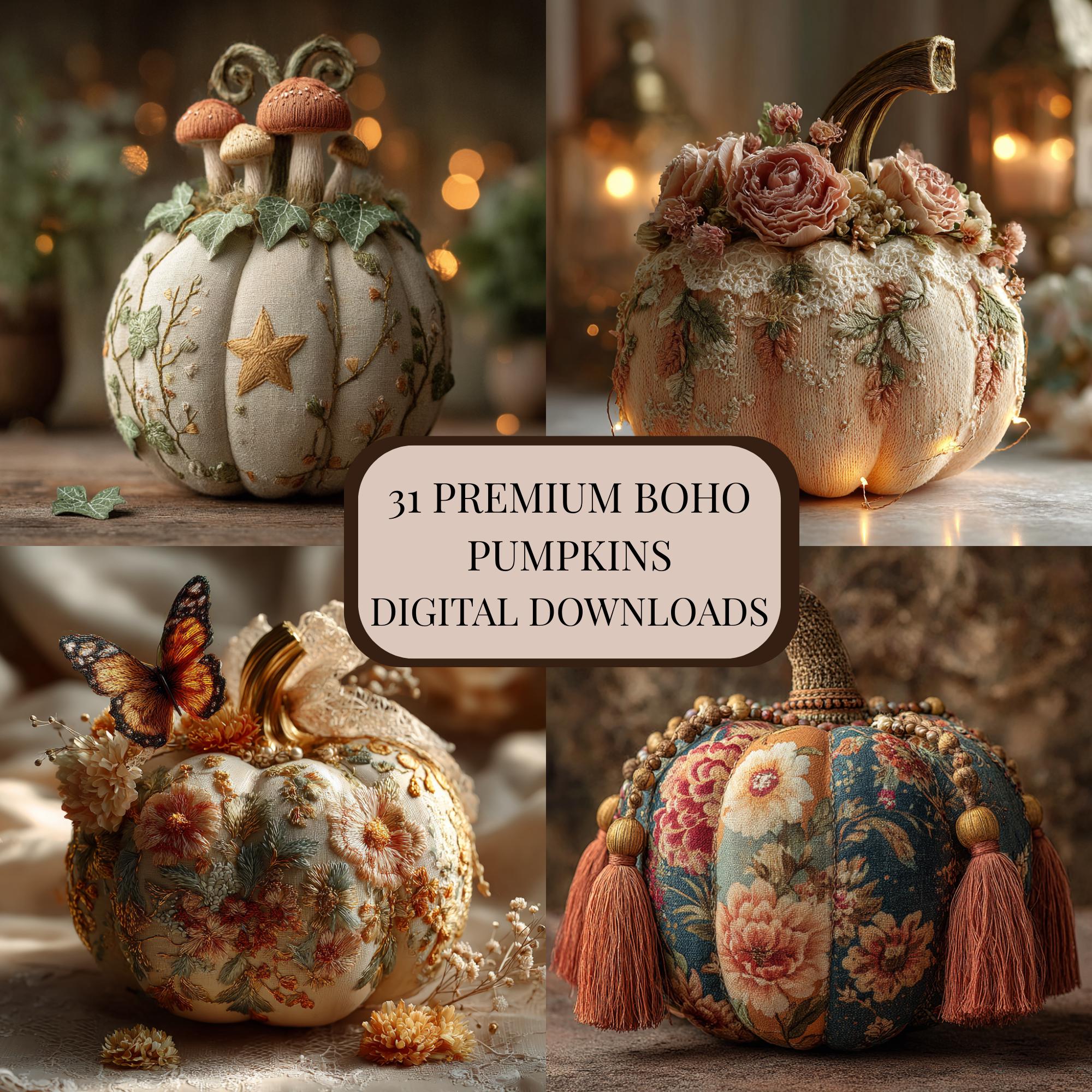 Boho Pumpkin Clipart Bundle | Cottagecore Fall Pumpkins PNG | Rustic ...