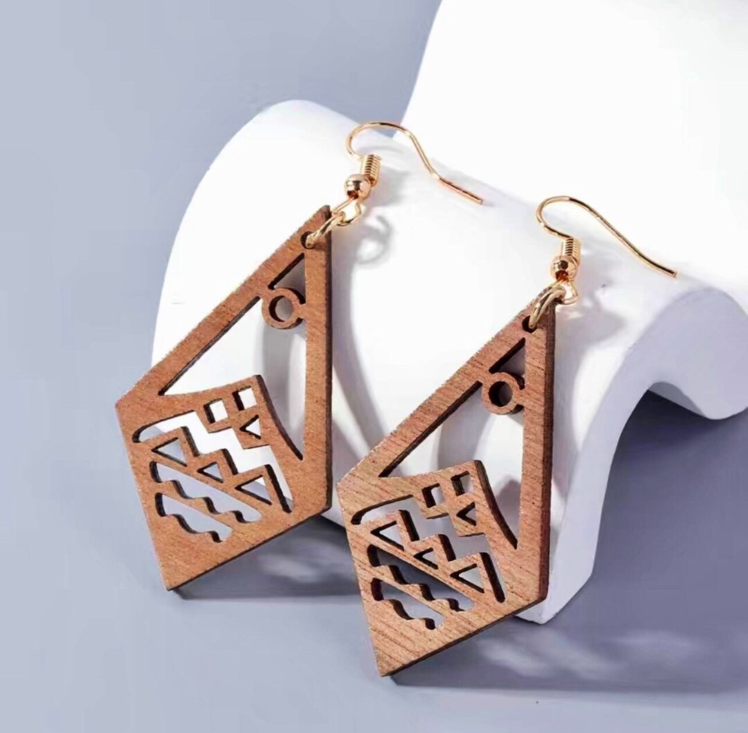 Boho Wooden Rhombus Drop Earrings - Etsy