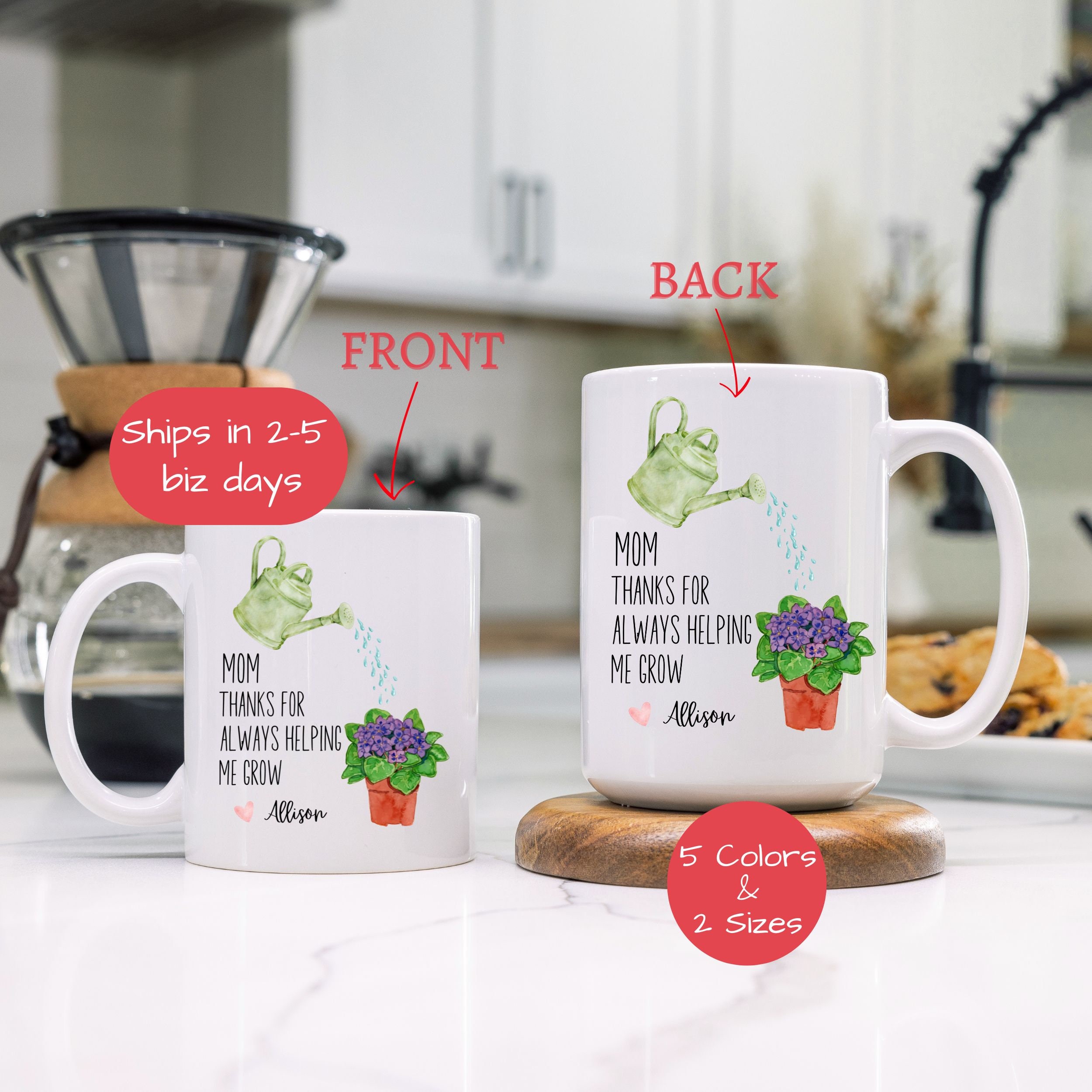 Personalized Flower Mug, Custom Mom Mug, Gift for Mom From Daughter Son ...