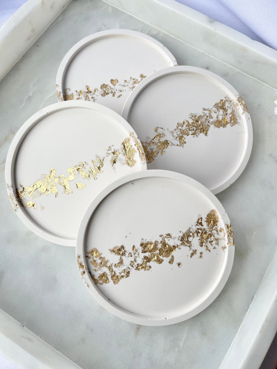 Gold Coasters, White and Gold Coasters, Drink Ware Accessories, Gold ...